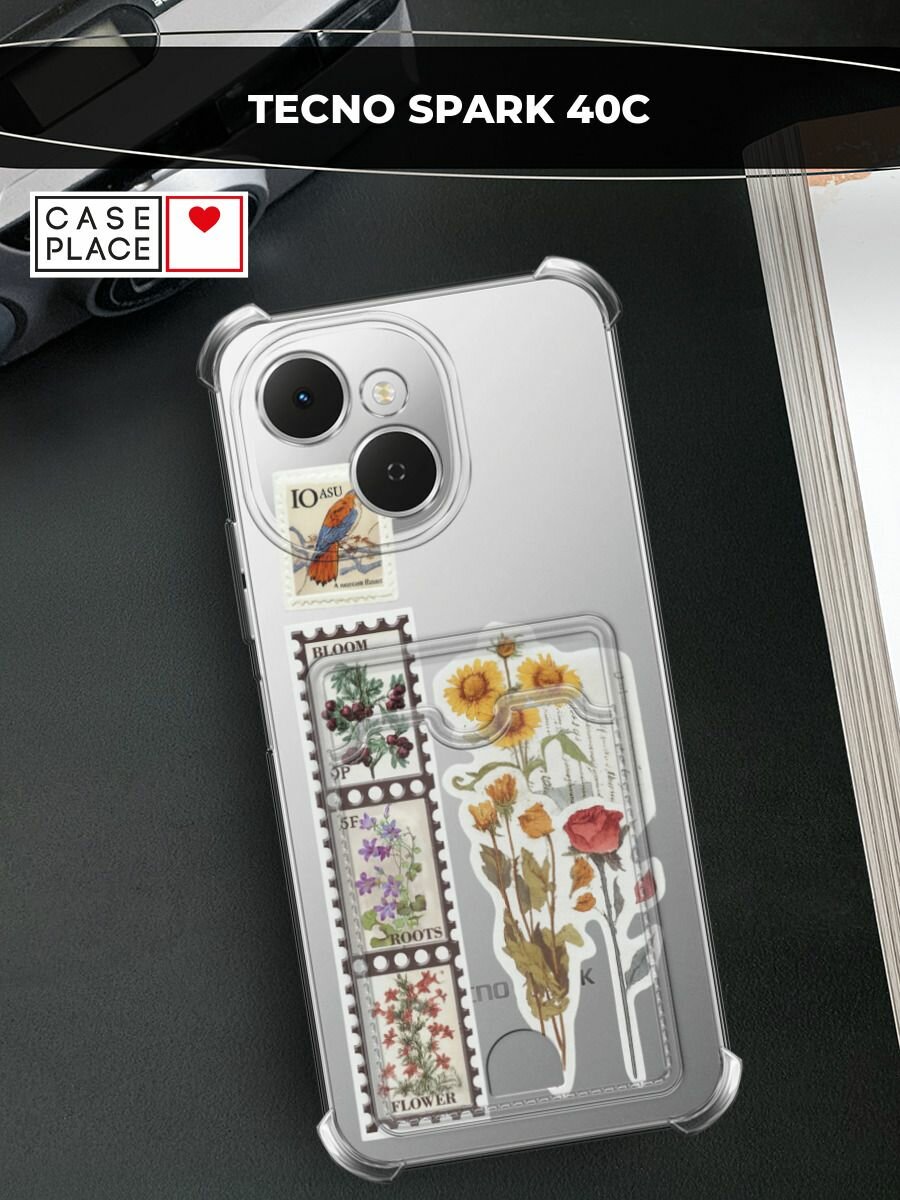 Чехол на Tecno Spark 40C (Текно Спарк 40C) с картой и принтом Марки с цветами
