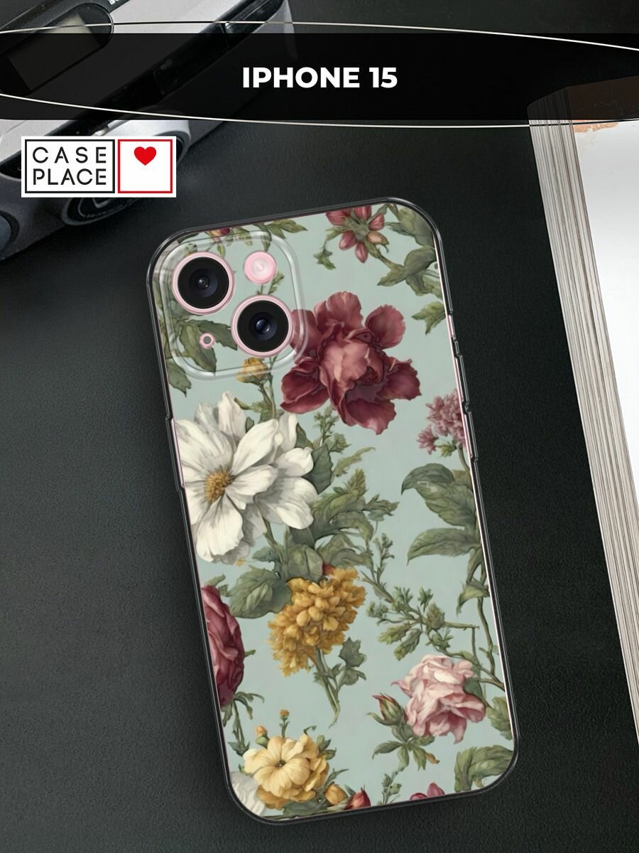 Чехол на Apple iPhone 15 / Айфон 15 с принтом Акварельные красные цветы