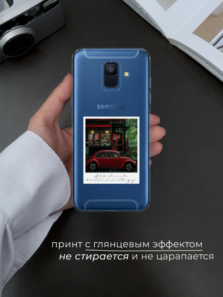 Чехол на Samsung Galaxy A6 / Самсунг Галакси А6 с принтом Осенний палароид красный — фото 1