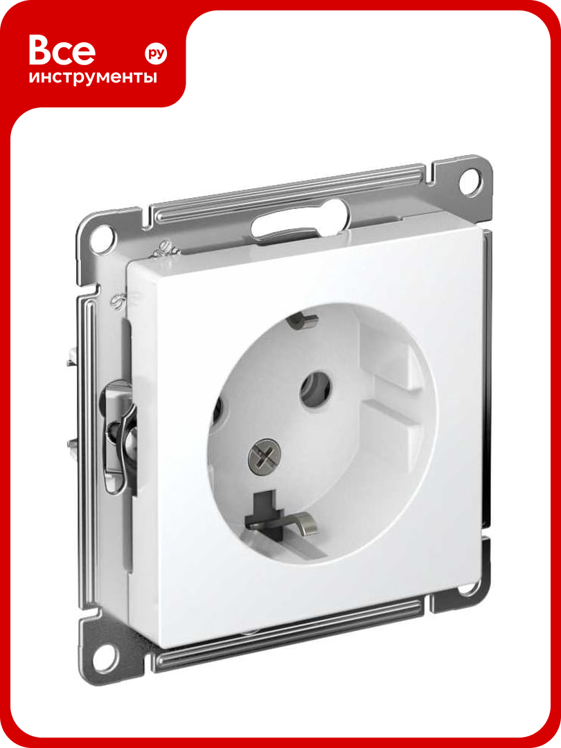 Механизм розетки Systeme Electric 1-м СП ATLAS DESIGN с заземлением 16А белый ATN000143, пластиковая, защищенная