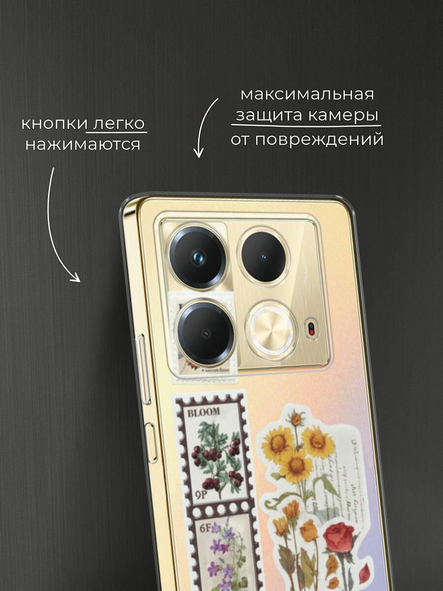 Чехол на Infinix Note 40 / Инфиникс Нот 40 с принтом Марки с цветами — фото 1
