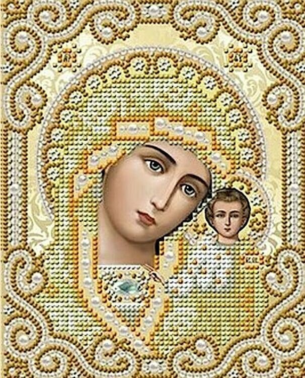 Рисунок на ткани Благовест "Казанская в жемчуге" 14x17 см, Иконы Святые Религия