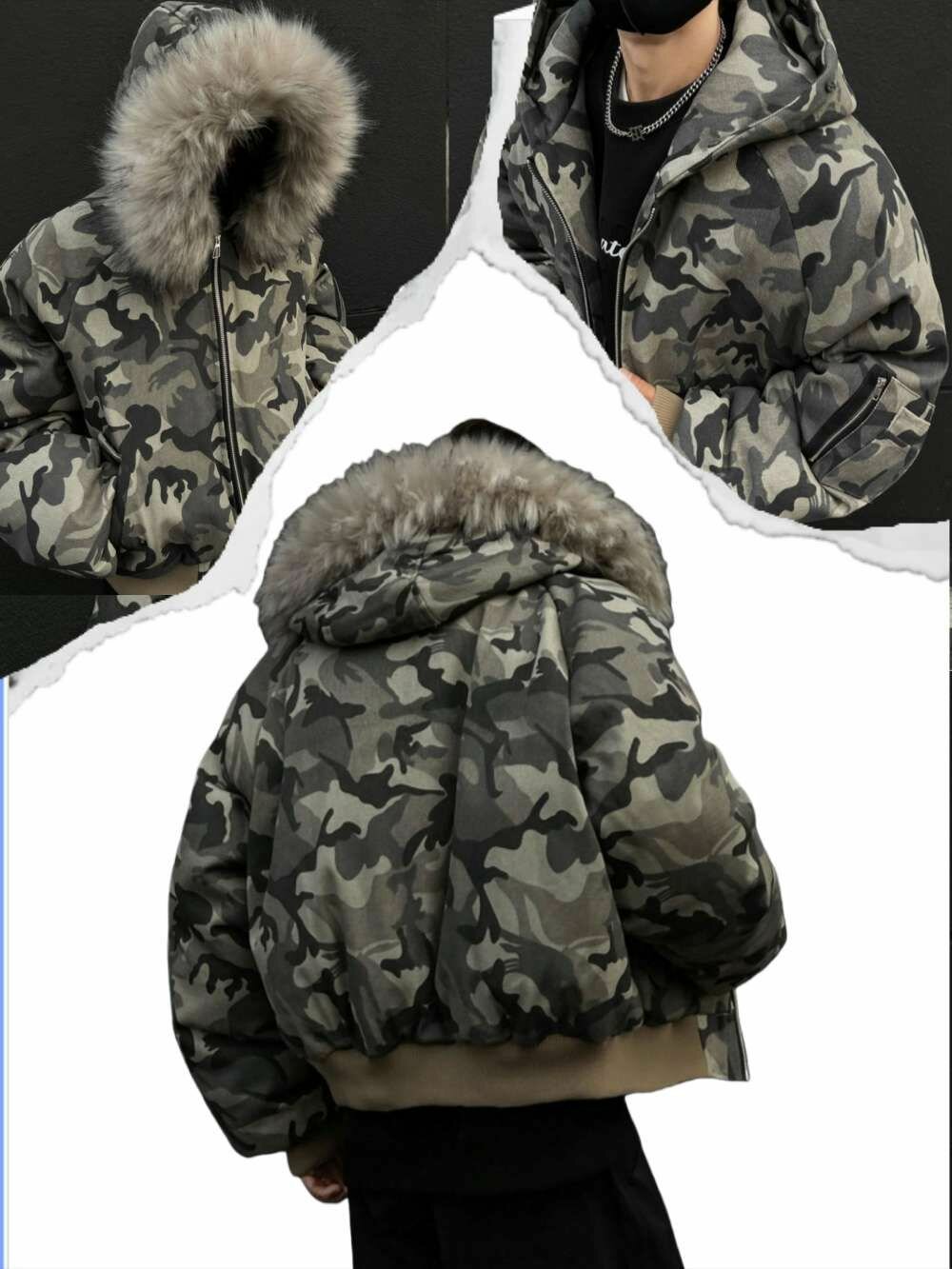 Куртка Зимняя утеплённая куртка с меховым капюшоном ; куртка аляска y2k зимняя