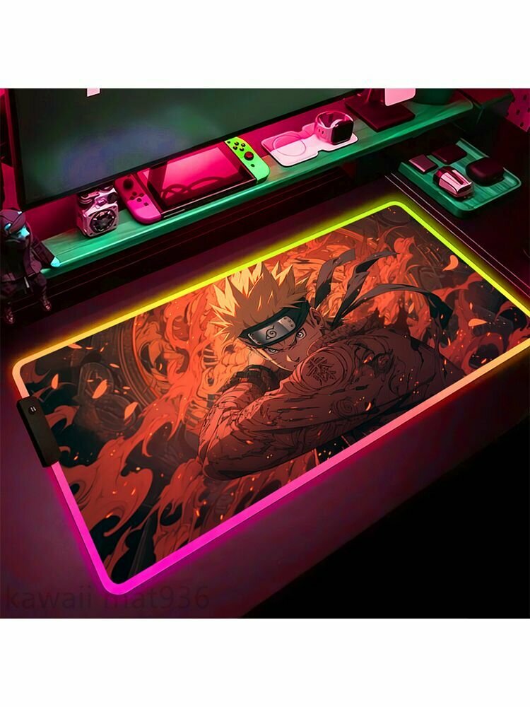 Игровой коврик Naruto, нескользящий, подсветка, 40 см x 90 см
