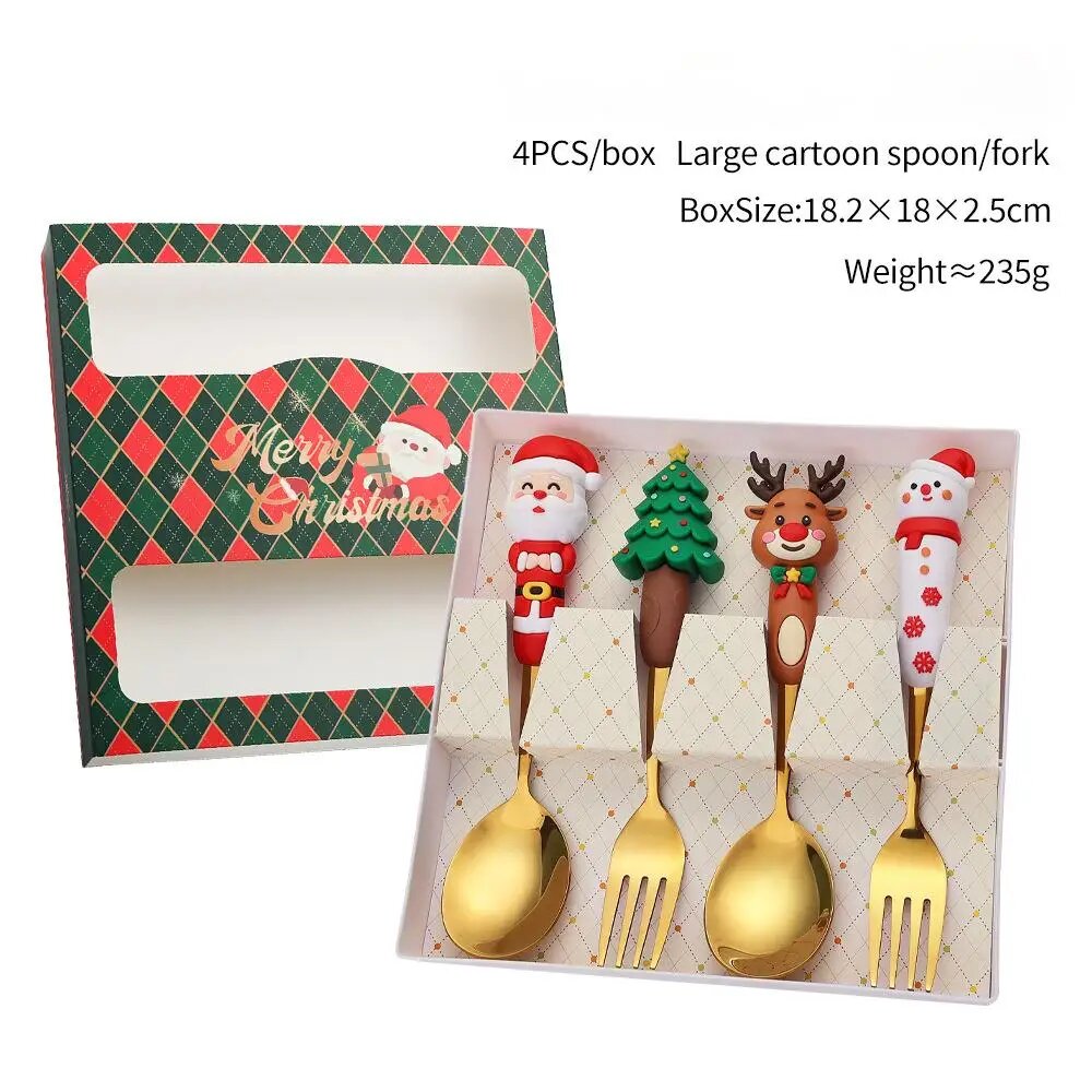 Рождественский набор вилок и ложек из нержавеющей стали 4pcs spoon AL