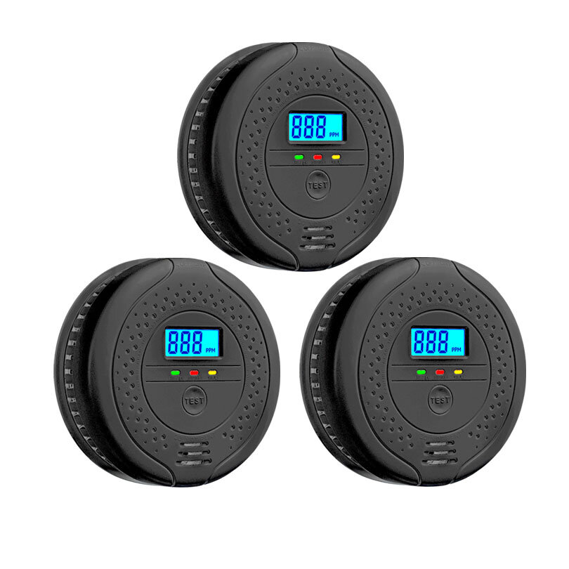 Carbon Monoxide Clock CO Sensor UL2034 Sensor Set of tree, Датчик углекислого газа цифровой, Звонок звуковой и визуальный, Монитор газа CO на батарейках, Датчик звонка, Портативный датчик CO для хранения дома, Источник питания 4.5V DC, Материал корпуса