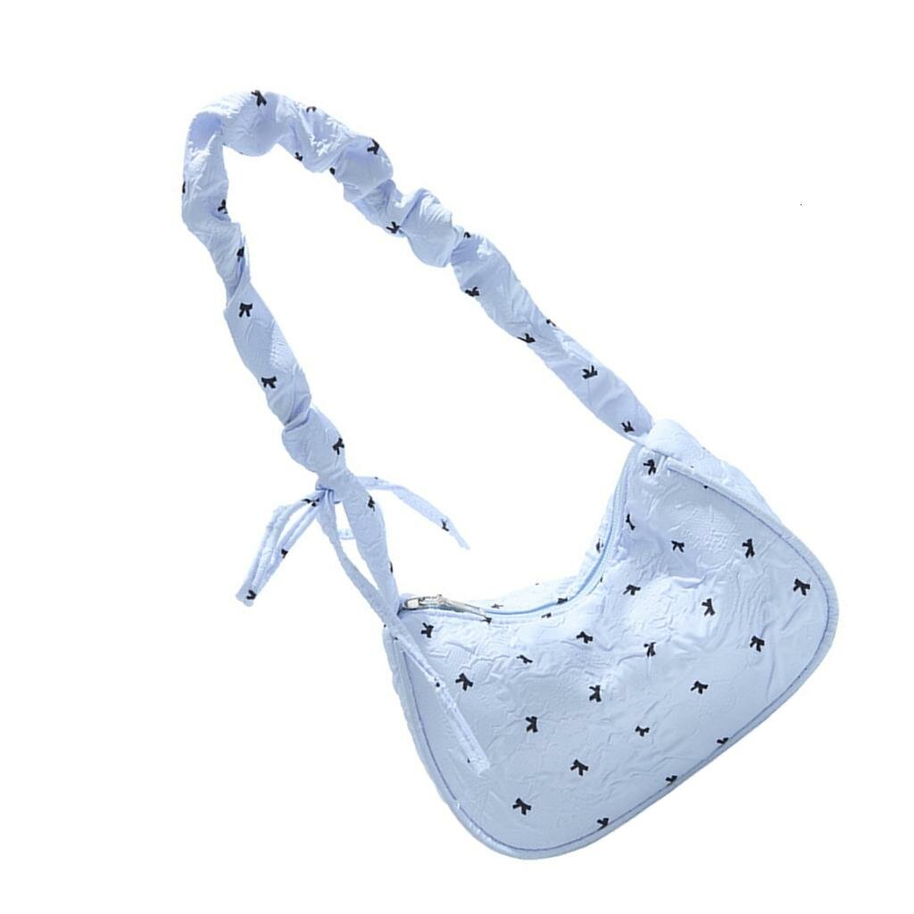 Свежая нишевая сумка с бантом, в западном стиле, красивая портативная сумочка, повседневная и легкая сумка на одно плечо для подмышек-синяя