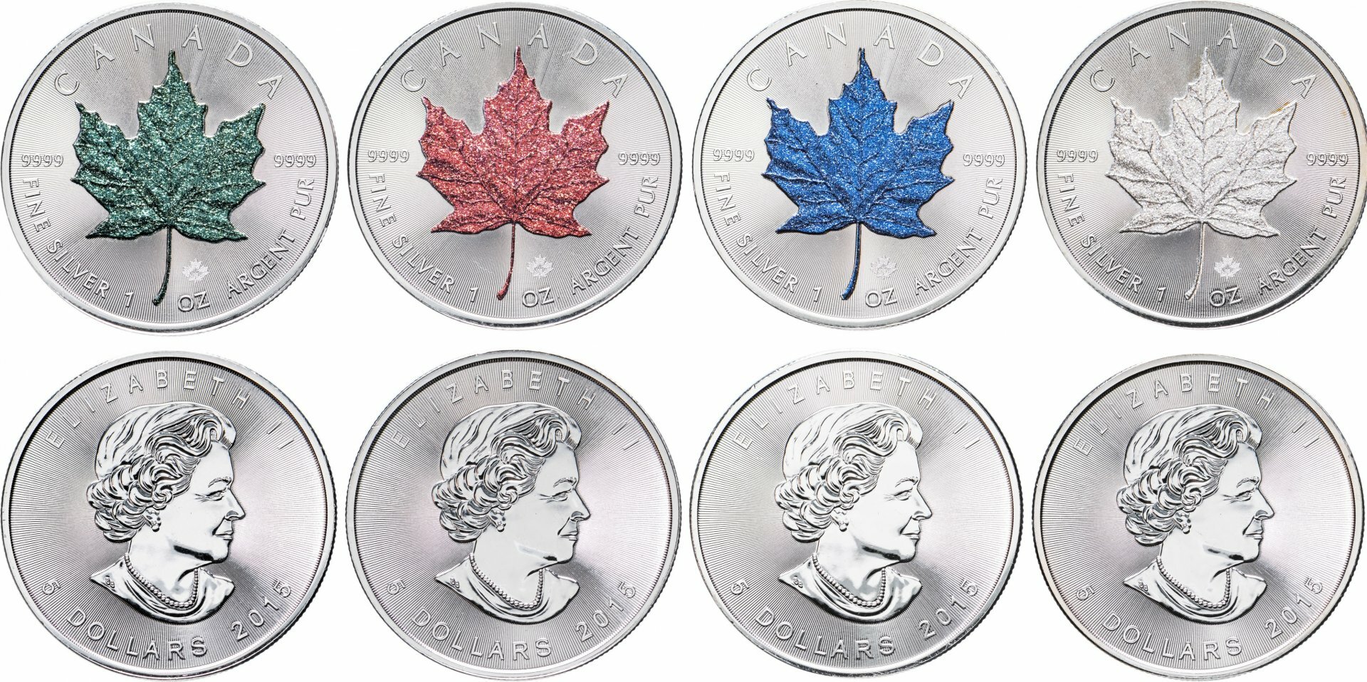Канада 1 доллар 2015 Лист клена, набор "Времена года: Ювелирная редакция" в футляре с сертификатом, частная модификация подлинных монет