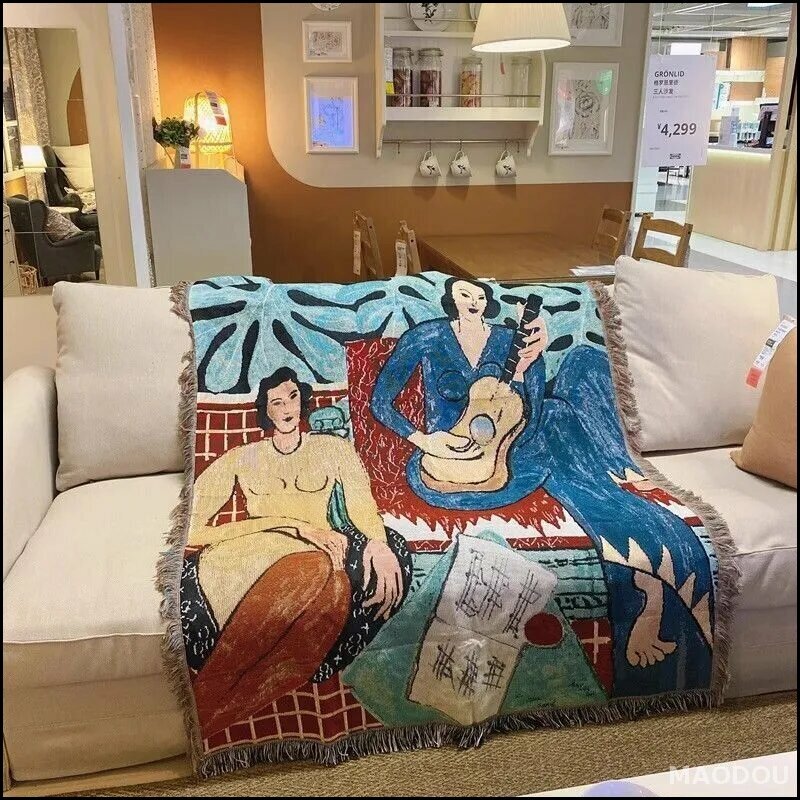 Плед , Полиэфирный шелк, Хлопок, 160 см х 130 см