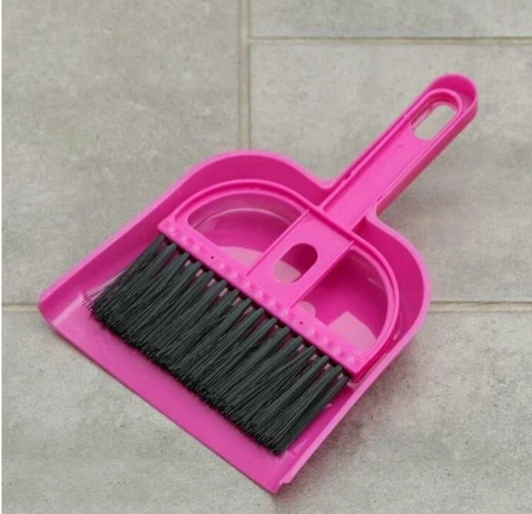 Совок для мусора со щеткой-сметкой EuroHouse Мини низкая ручка пластиковый розовый