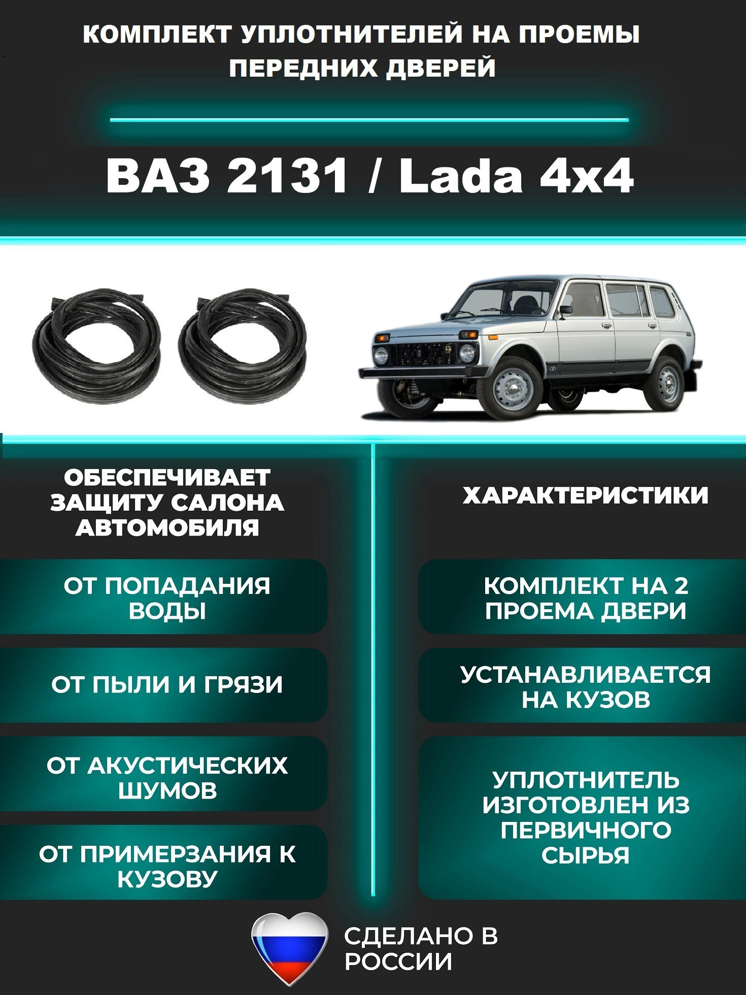 Комплект уплотнителей проема передних дверей, подходит на ВАЗ 2131 / Lada 4*4, Нива, 2 шт