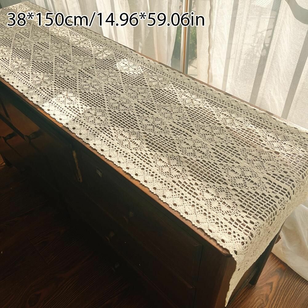 Хлопковая вязаная крючком скатерть-дорожка