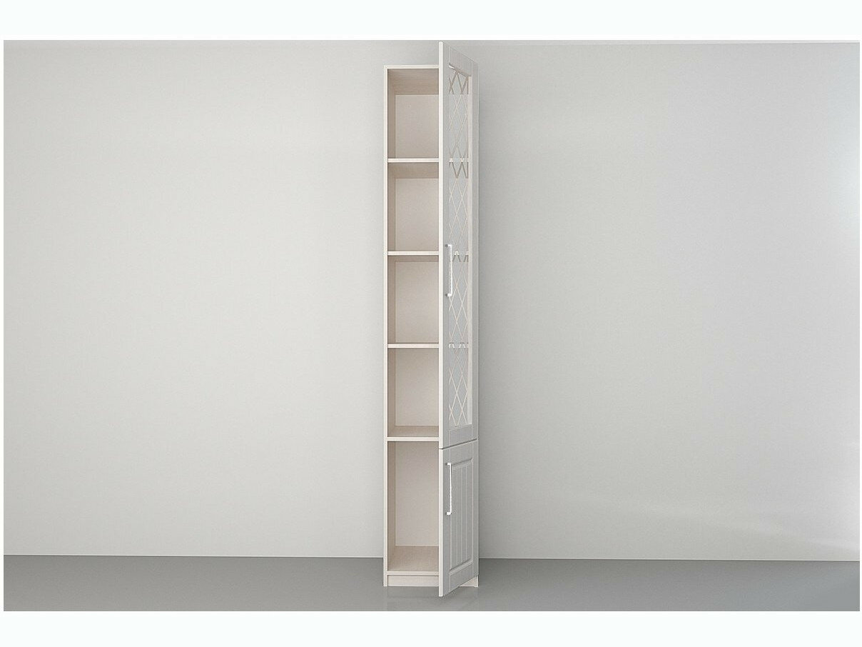 Пенал-стекло с 4-мя полками, фасады МДФ, Бодега белая/Сандал белый