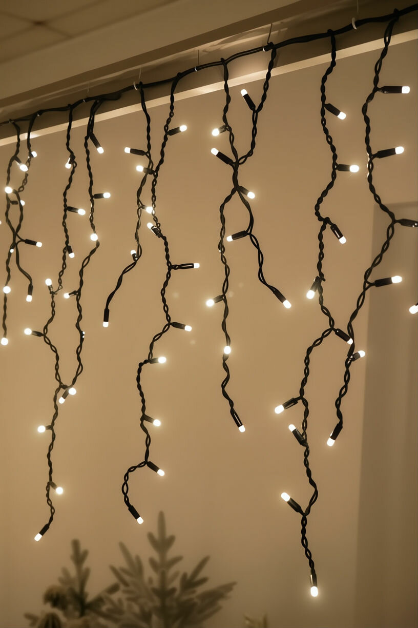 Светодиодная гирлянда Бахрома Profi Rubber 5*0.9 м, 323 теплых белых LED ламп, черный каучук+ПВХ, соединяемая, IP65, Winter Deco 4080191