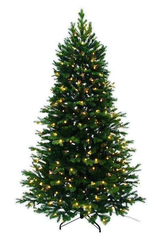 Искусственная елка с лампочками Швейцарская 215 см, 300 теплых белых ламп, литая 100%, Black Box 74540