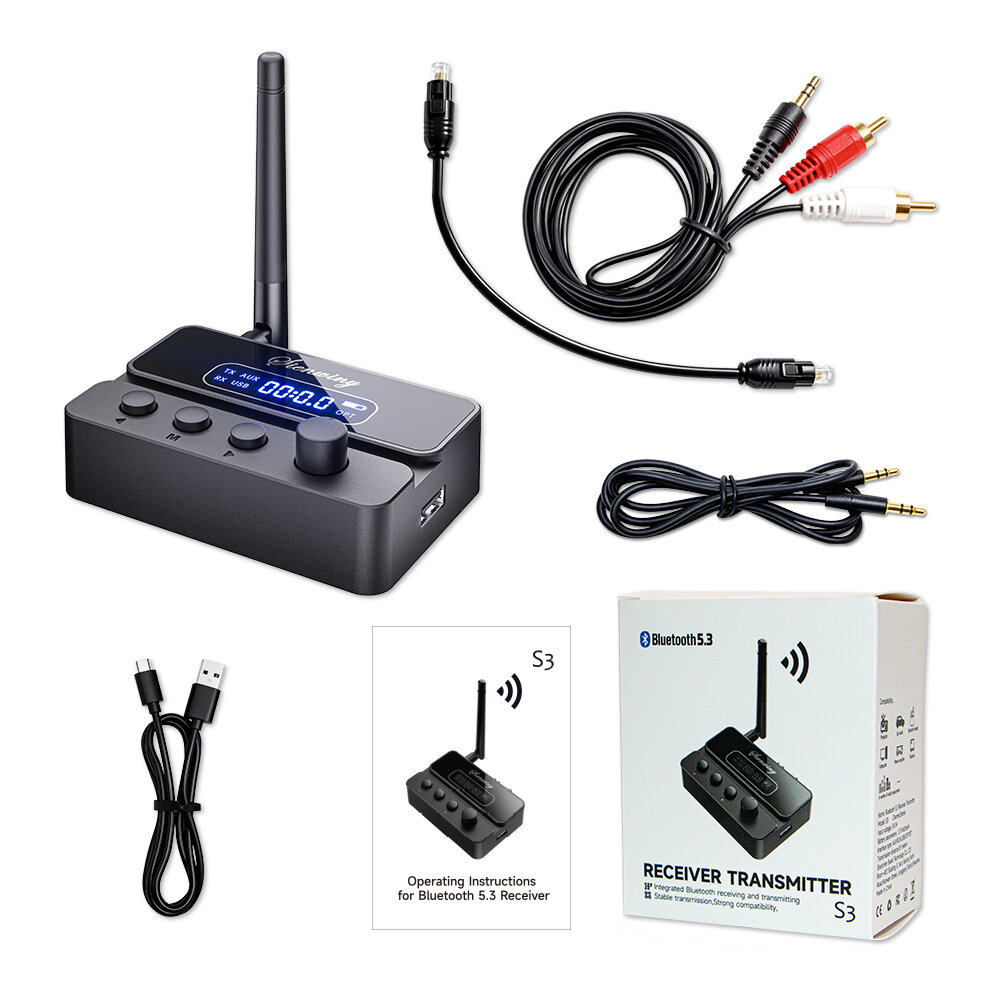 Приемник-передатчик Bluetooth 5.3 S3 2-в-1 с множеством интерфейсов для гибкой переключения поддерживает 3.5mm AUX, RCA, оптический OPT, USB-накопитель