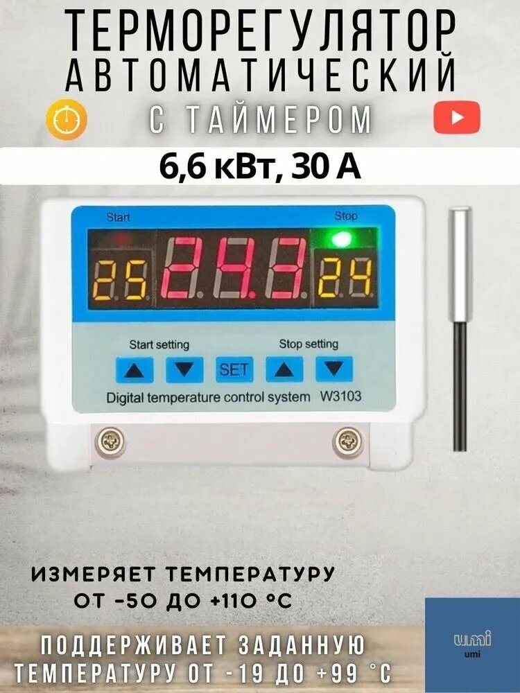 Терморегулятор/термостат до 6600Вт Для газового котла, Для инфракрасного отопления, белый