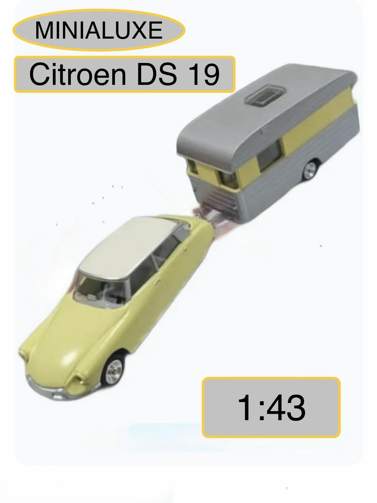 Модель для коллекции Citroen DS 19 с автодомом Minialuxe желтый в масштабе 1:43