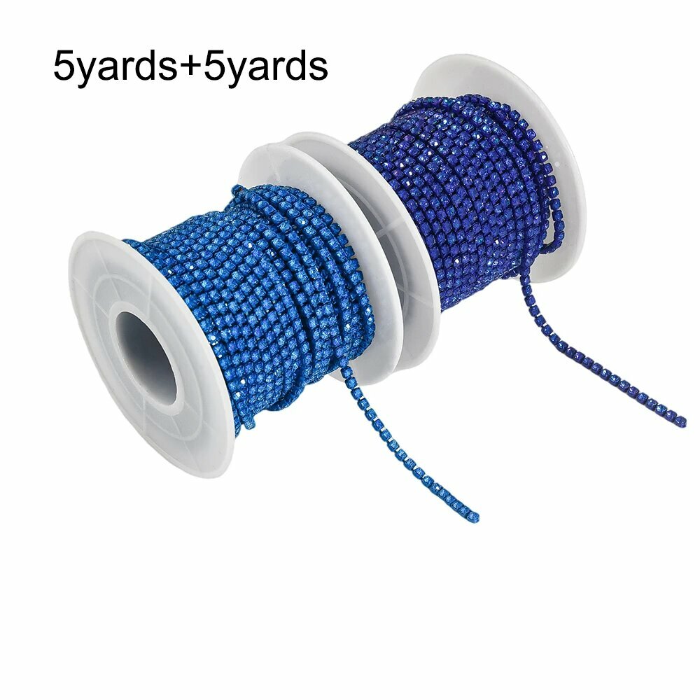 Синяя стеклянная цепочка со стразами SS6 2mm, 10 ярдов