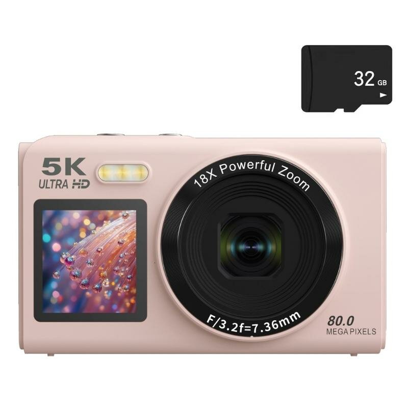 Цифровая камера 80 МП, 5K, двойной экран, 18x зум, Wi-Fi, портативная, 32G