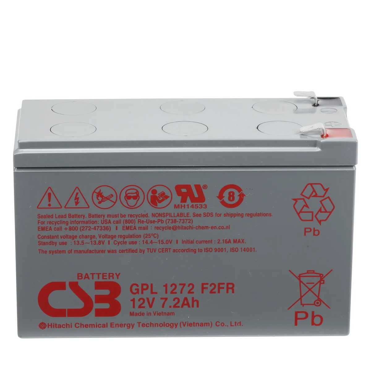 Аккумуляторная батарея CSB Gpl 1272, 12 V 7 Ah, 6 элементов, серый — фото 1