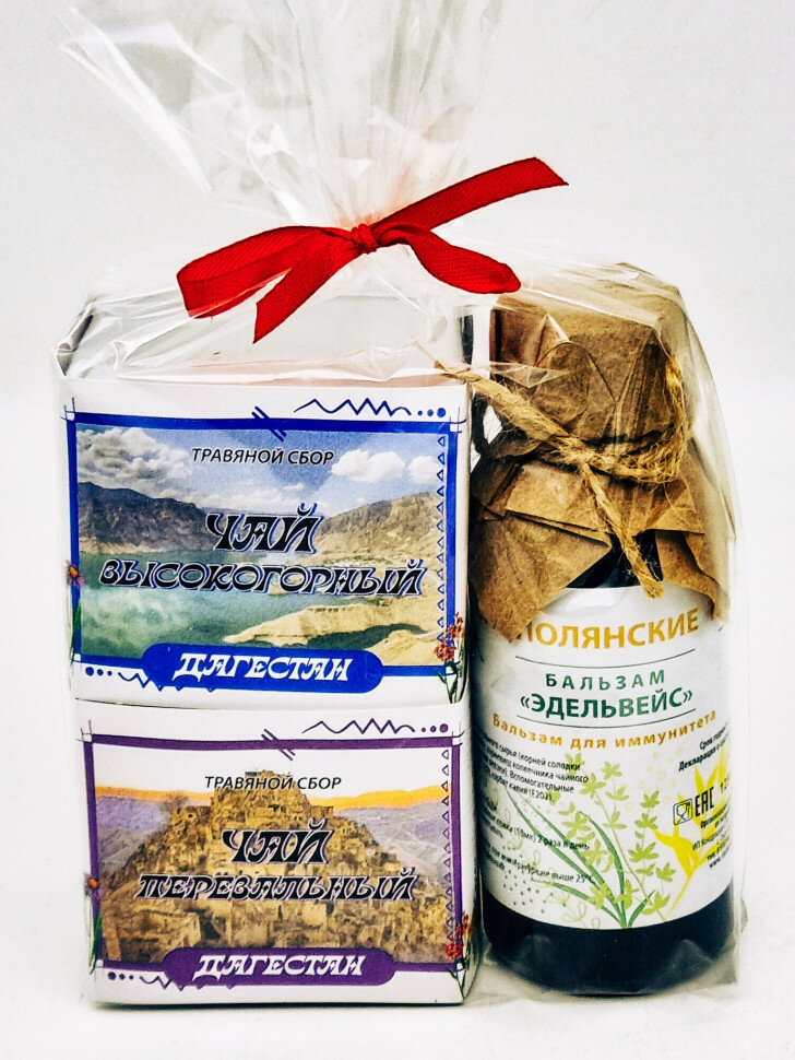 Набор Дагестан чай перевальный 40гр+чай высокогорный 40гр и бальзам Краснополянские травы
