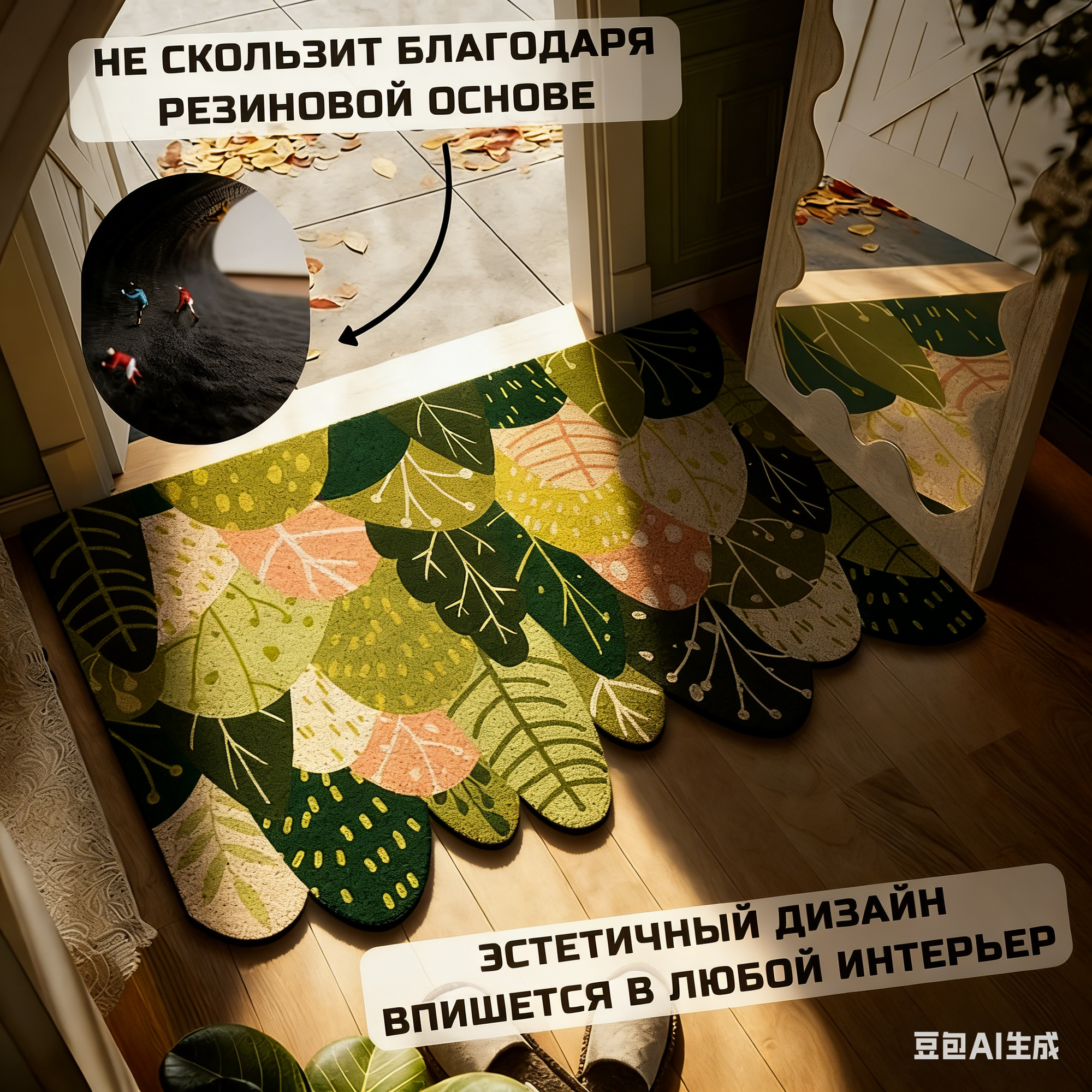 Коврик придверный Лес, для обуви, 60x90 см, поливинилхлорид, резина