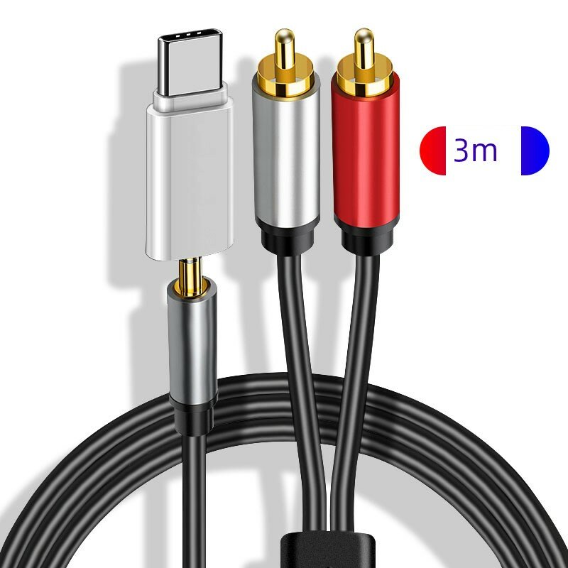 Кабель аудио Type-C к двойному RCA, 3 метра, оплетенный для смартфонов Huawei и ретро-колонок, выход AUX
