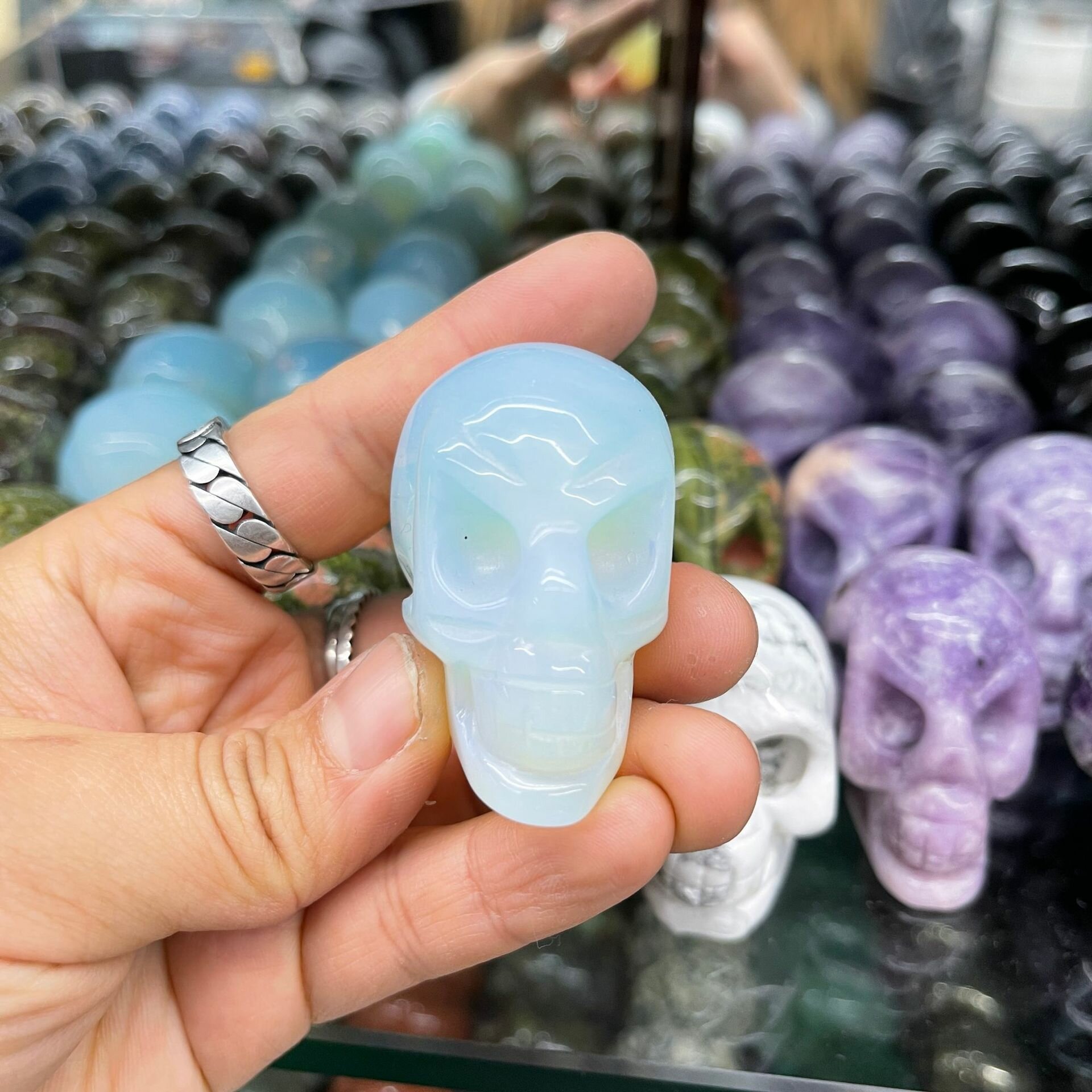 2inch Нефритовый Резной Череп Натуральный Необработанный Камень Полированный Призрачный Голова Хэллоуинское Украшение Кристальный Череп Орнамент