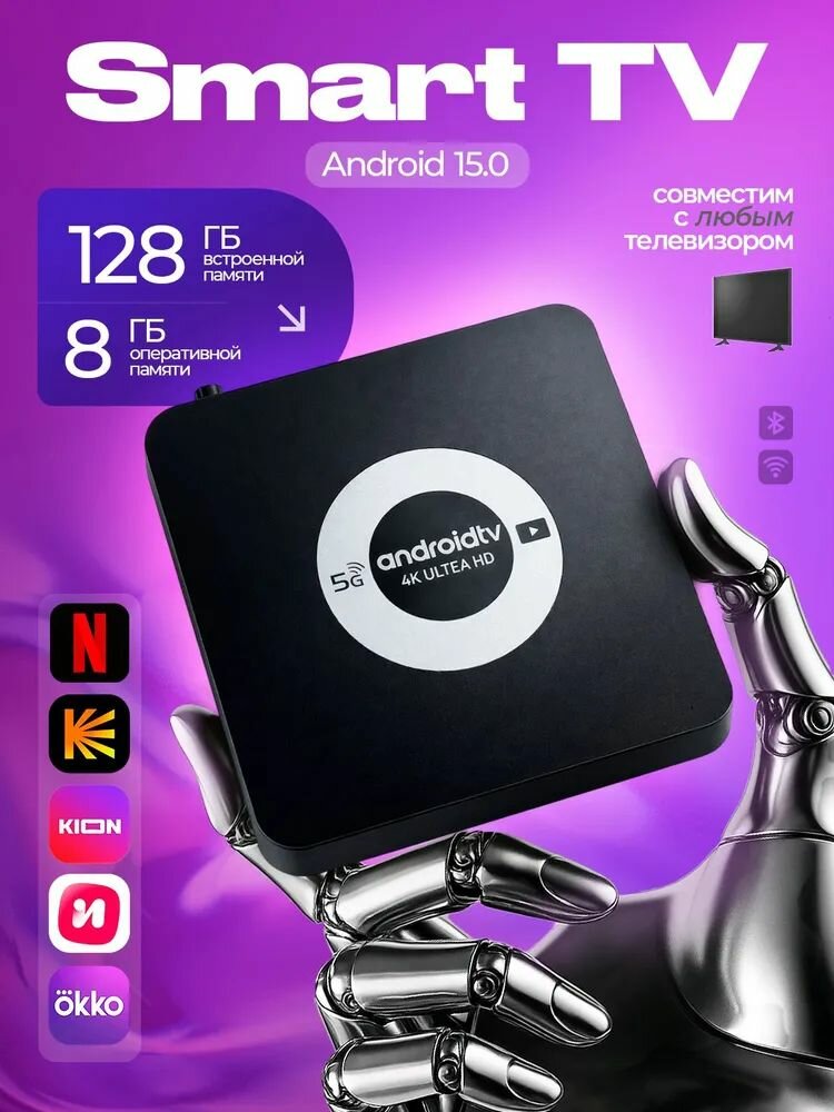 ТВ приставка для цифрового ТВ / Приставка для телевизора Андроид 15.0 / Медиаплеер UHD 8K ULTRA 8/128 ГБ