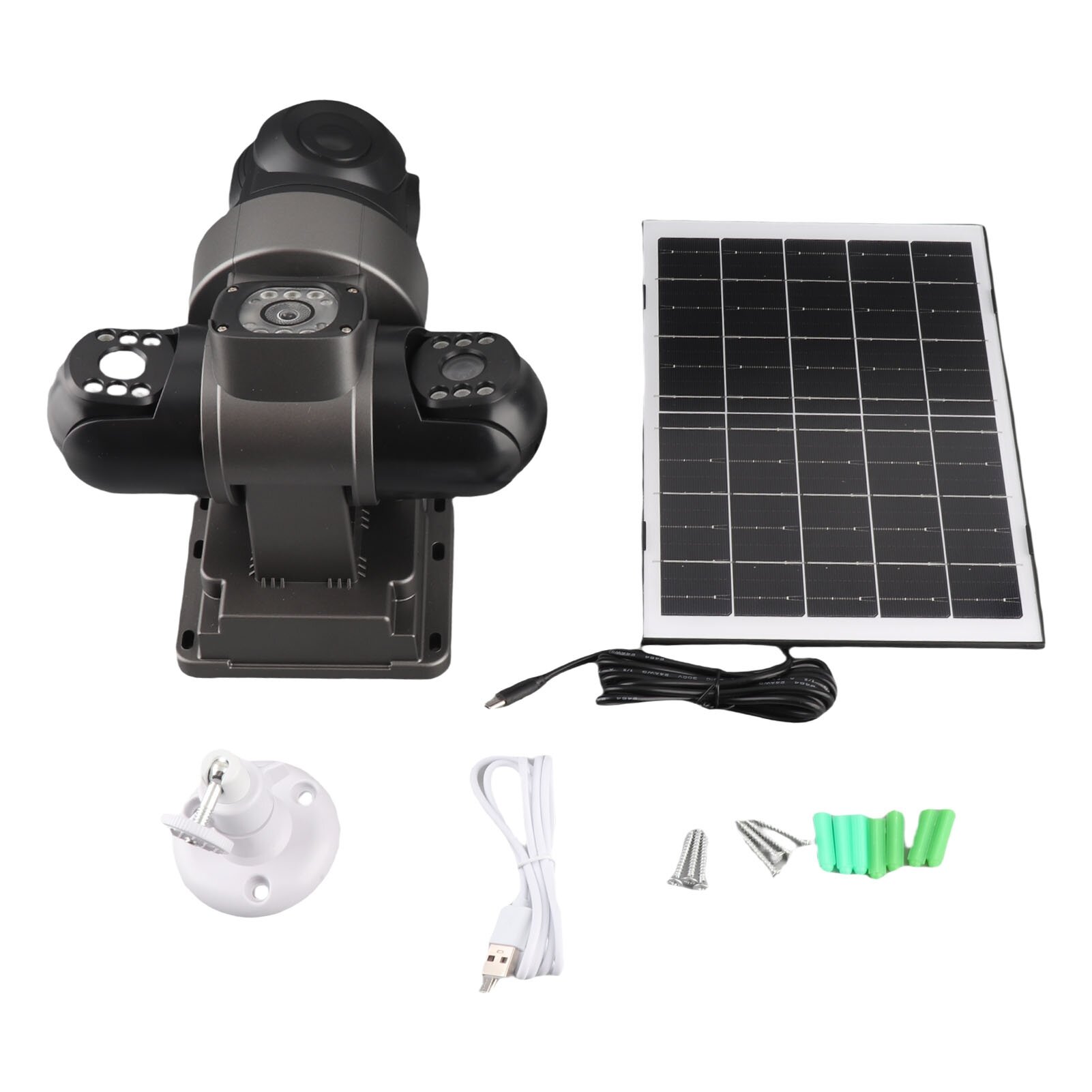 Беспроводная камера видеонаблюдения с тремя объективами и солнечной батареей для V380 PRO, разрешение 3240x1920, 2 МП, ИИ, обнаружение движения, двусторонняя связь, IP66, аккумулятор 8000 мАч, PTZ, Wi-Fi.