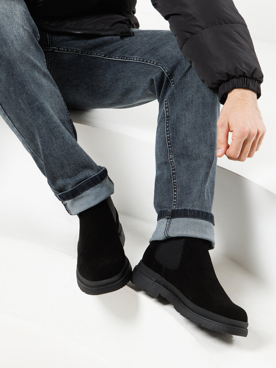 Ботинки челси утепленные натуральный велюр мужские демисезонные 2025-2026