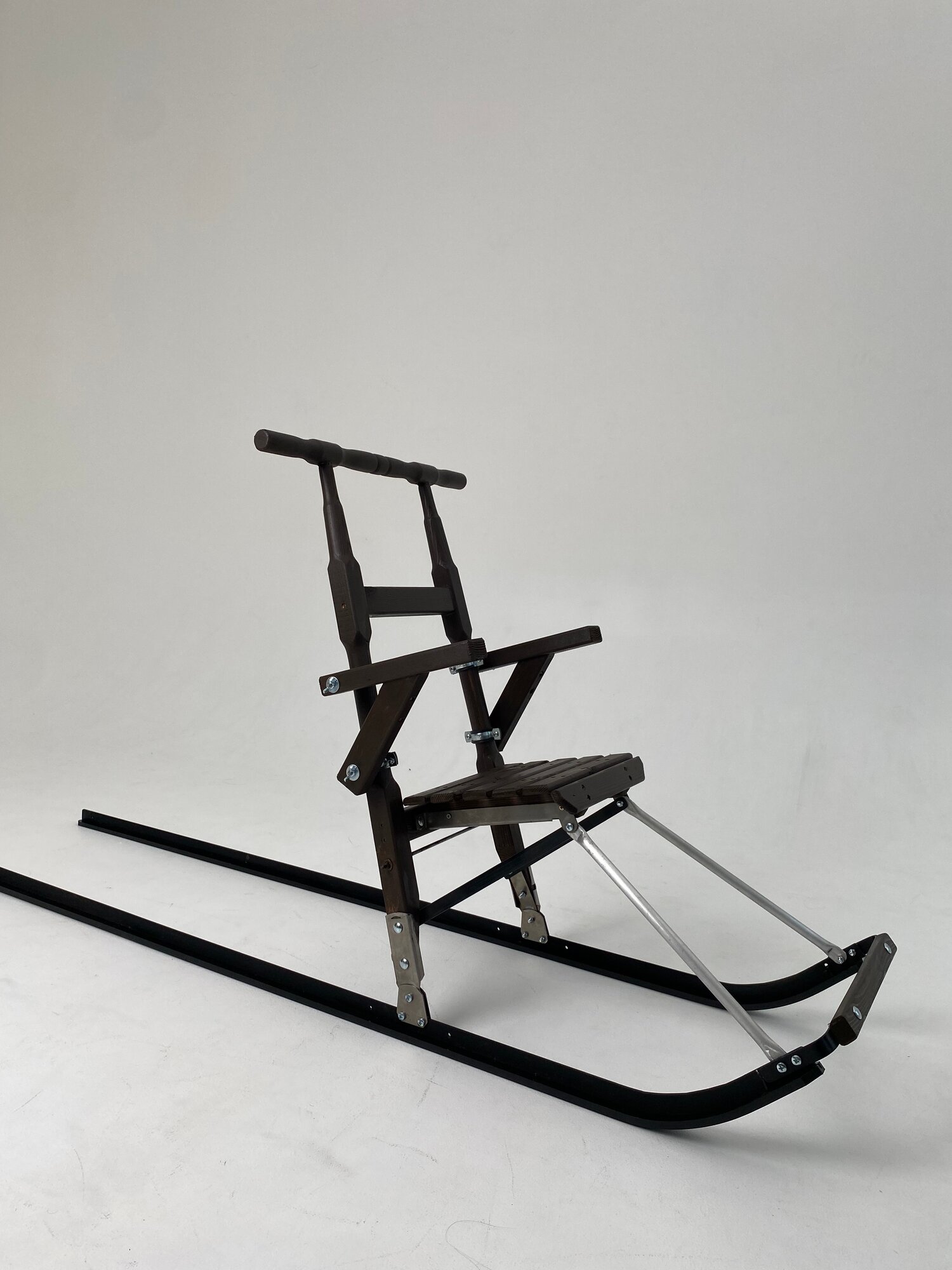 Финские сани для детей и взрослых с подлокотниками, накладками на полозья для катания по снегу, складные, 175х56х86 см