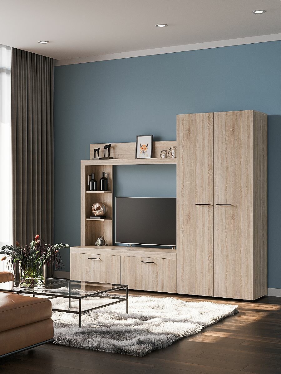 Стенка в гостиную Николь 3 с ящиками, дуб сонома 210/40/180