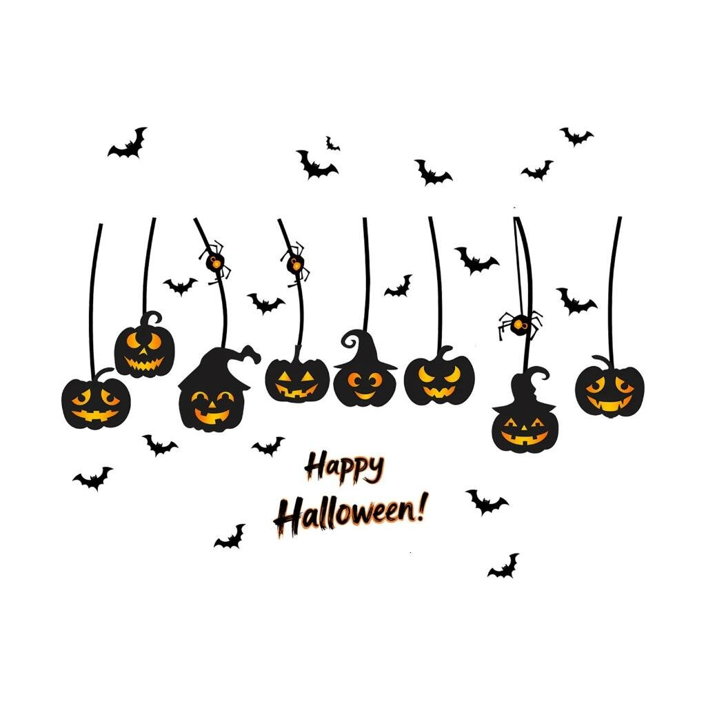 Статические наклейки на окно с изображением тыквы и летучей мыши, Черная тыква