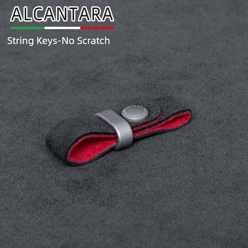 Кожаный ремешок для ключей ALCANTARA, красно-черный узор, без кольца - премиум-аксессуар для авто