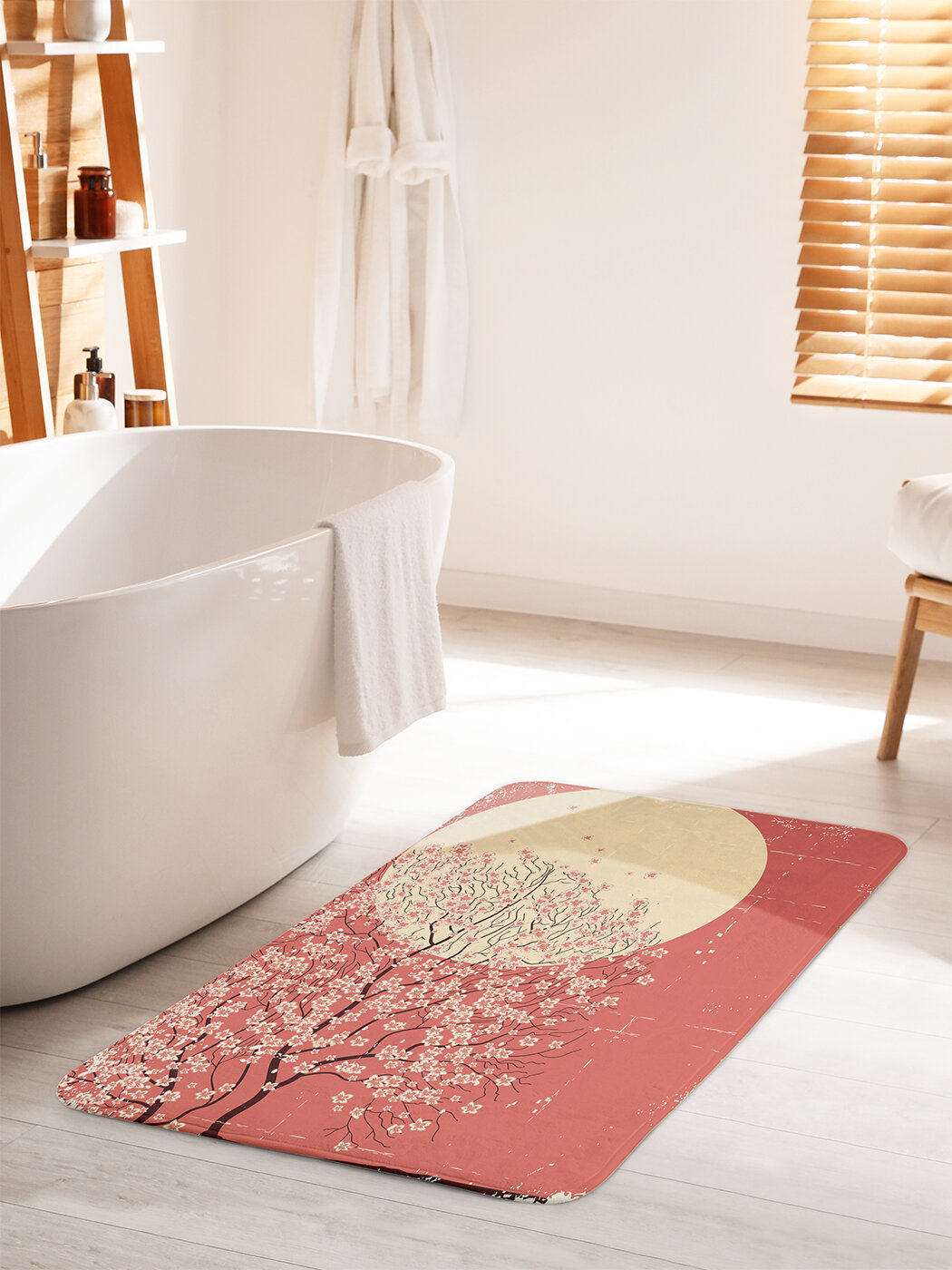 Коврик для ванной комнаты и туалета противоскользящий "Цвет сакуры на фоне луны" 60х100 см, JoyArty