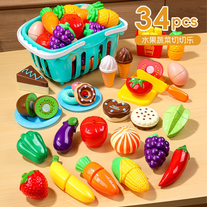Набор игрушек для нарезки фруктов для девочек, реалистичные овощи, торт, корзина, набор игрушек для детской ролевой игры в кухню