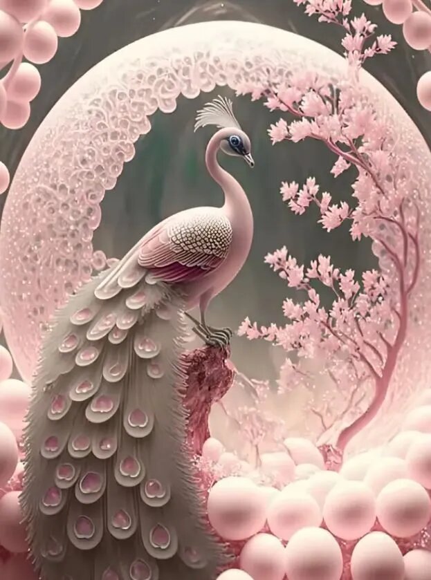 Алмазная Мозаика "Розовый Павлин" 40x50 См Алмазная Вышивка / Картина Стразами Подарков / Украшения