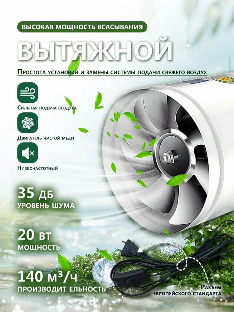 Вентилятор канальный 100мм 140м3/ч металлический (настенный, вытяжной, канальный)