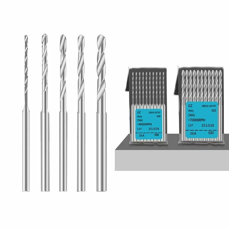 10 удлинённых спиральных сверл 0,8 мм с хвостовиком 2,35 мм для ювелирных работ и тонкой обработки металла