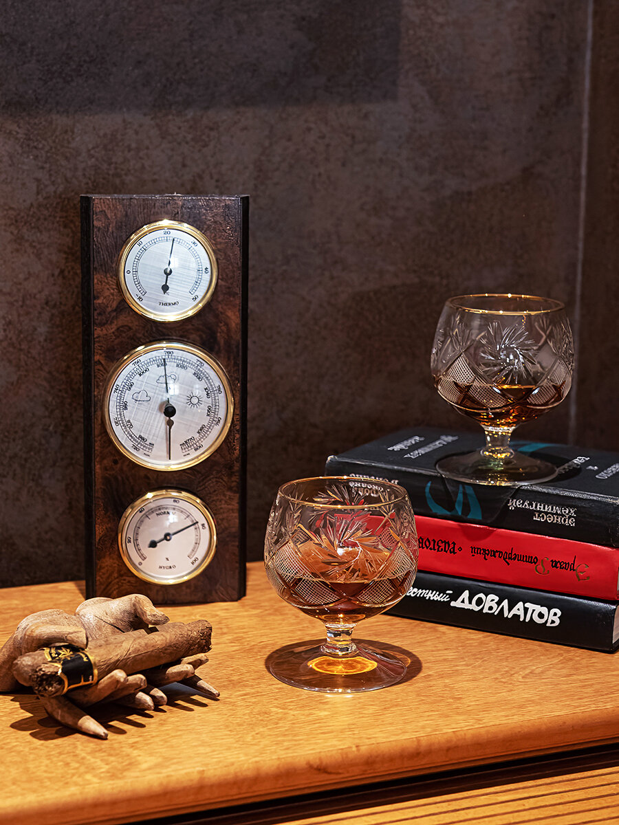 Хрустальные бокалы набор 2 шт. 300 мл. для коньяка бренди виски, Неман, отводка золотом