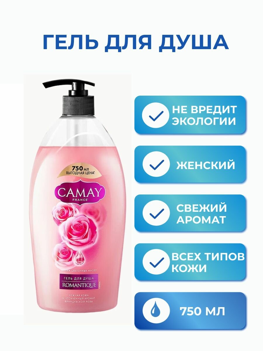 Камей Романтик / Camay Romantique - Гель для душа с ароматом французской розы 750 мл