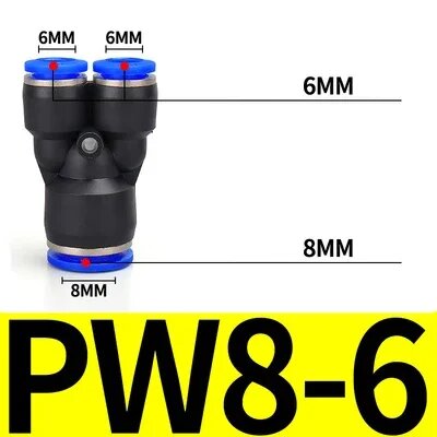 Соединитель пневматический PW8-6, 6/8 мм, синий