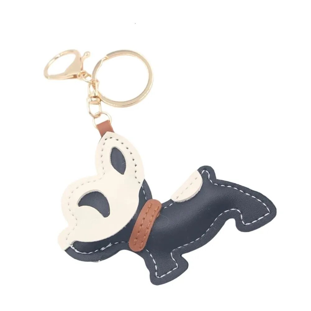 Кожаный брелок с французским бульдогом, Черный