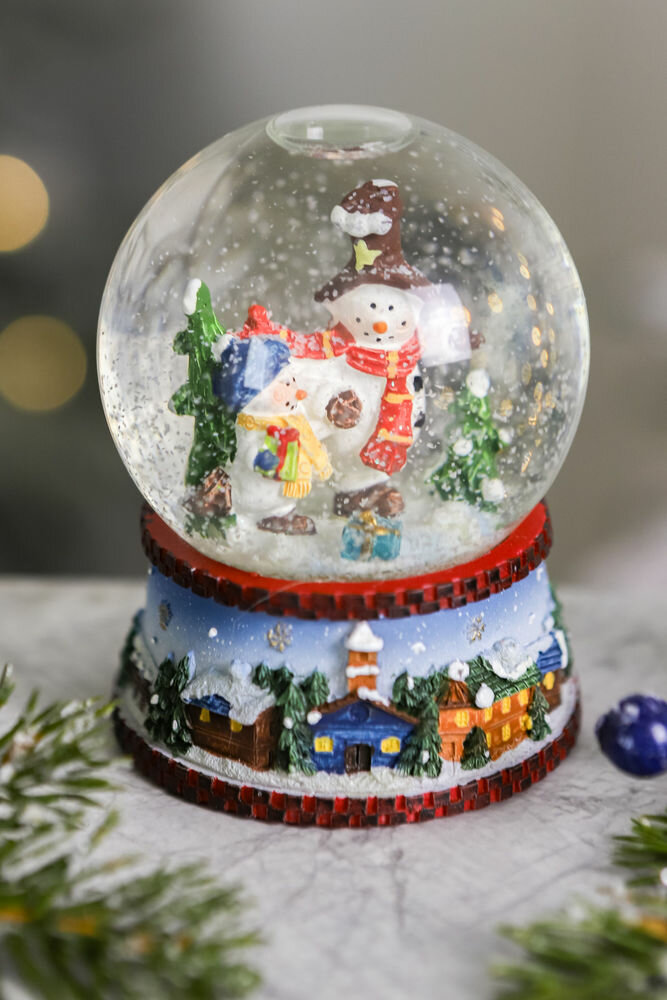 Снежный шар папа И СЫН - снеговички, 9 см, Sigro 50-1227B