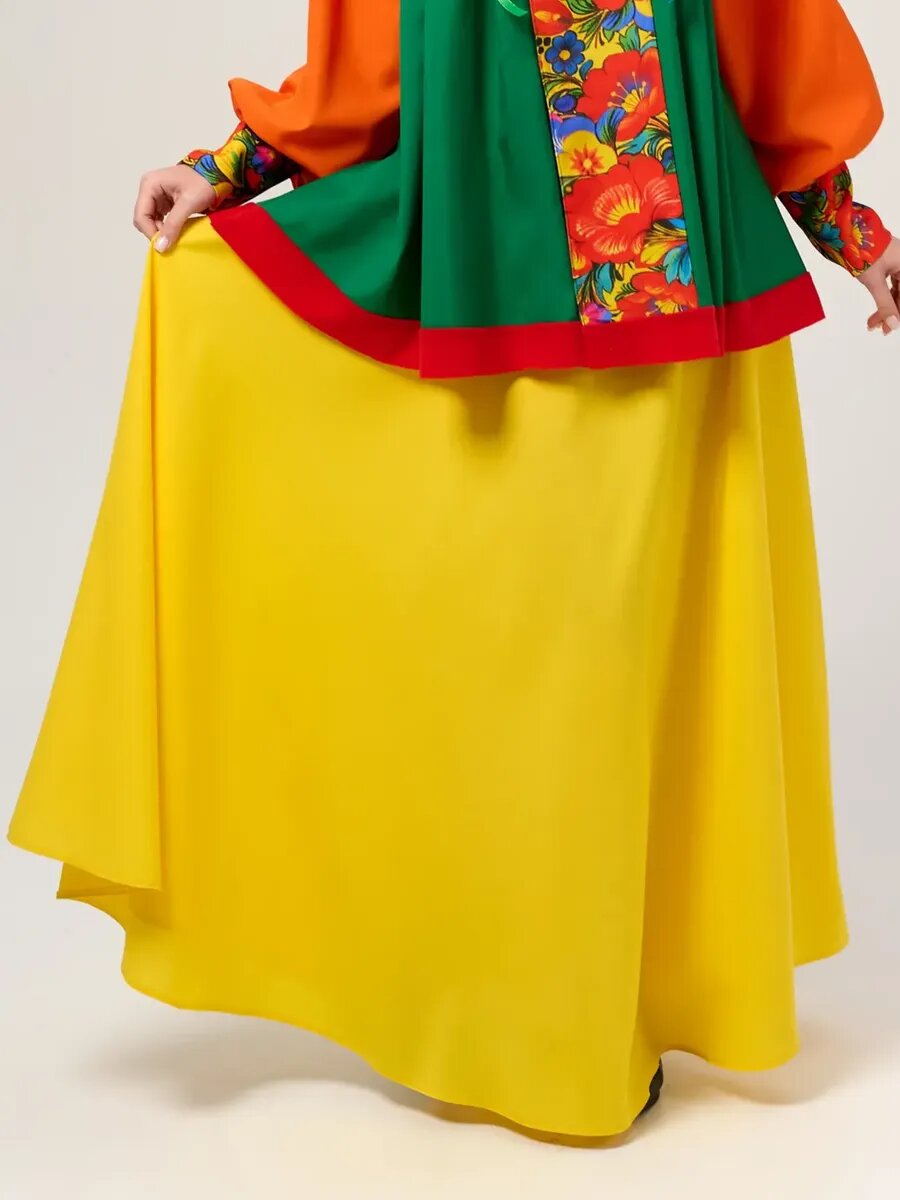 Русская народная юбка макси для костюма на Масленицу, желтый, 2XL/3XL (52-54)