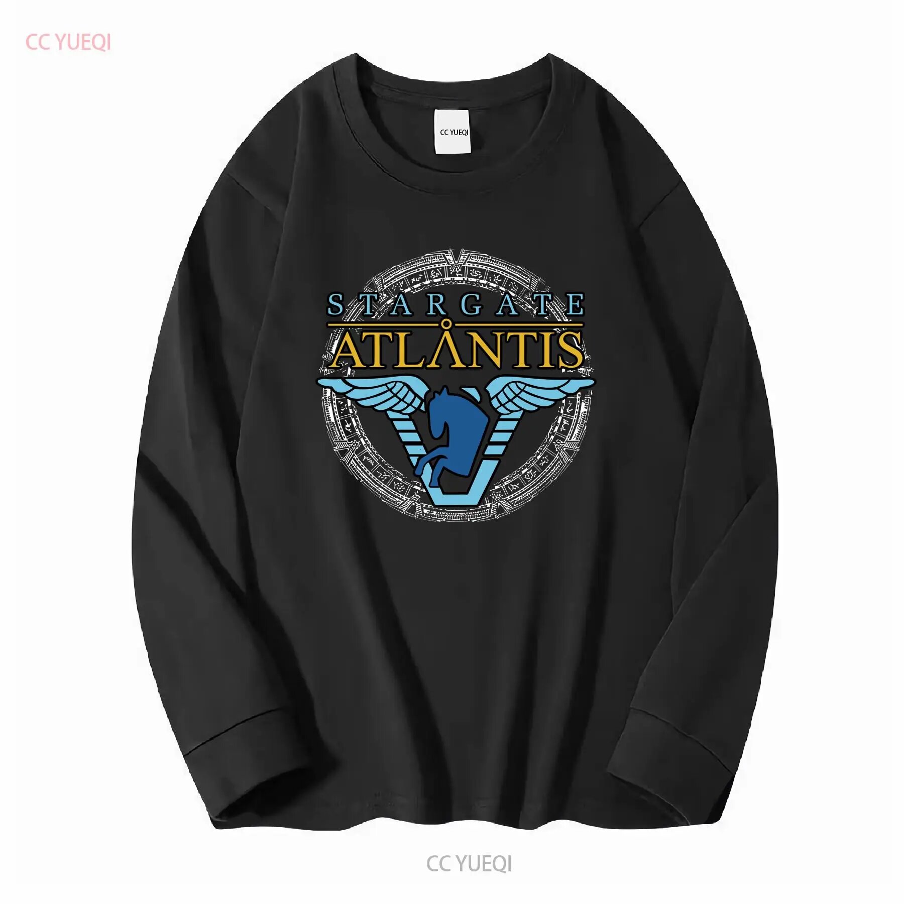 Черная футболка Stargate Atlantis с принтом Пегаса, хлопок