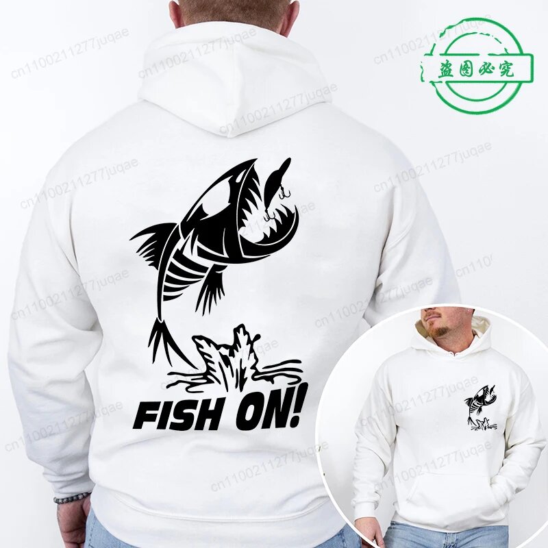 Мужская толстовка с рыбой "Fish On!" белая