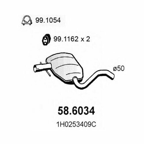 Средний глушитель выхлопных газов, ASSO 58.6034 (1 шт.)